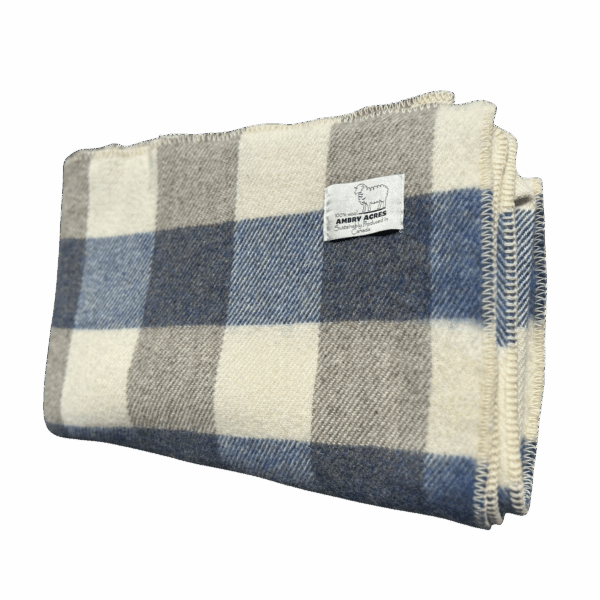 Blue Heather & White Checkered Wool Blanket - Ambry Acres | Heritage