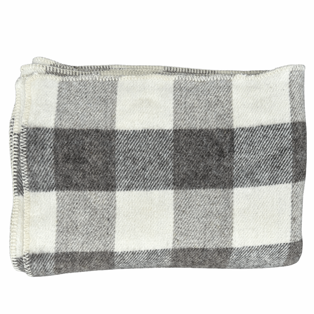 Dark Grey / Natural White Checkered Wool Blanket - Ambry Acres | Homestead
