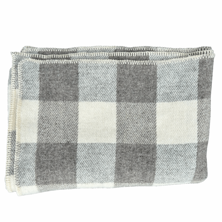 Light Grey / Natural White Checkered Wool Blanket - Ambry Acres | Homestead